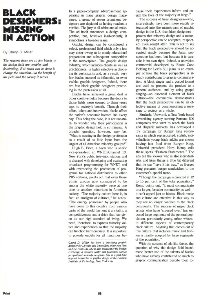 Perspective: With Cheryl D. Miller, MS Communications Design ’85 ...