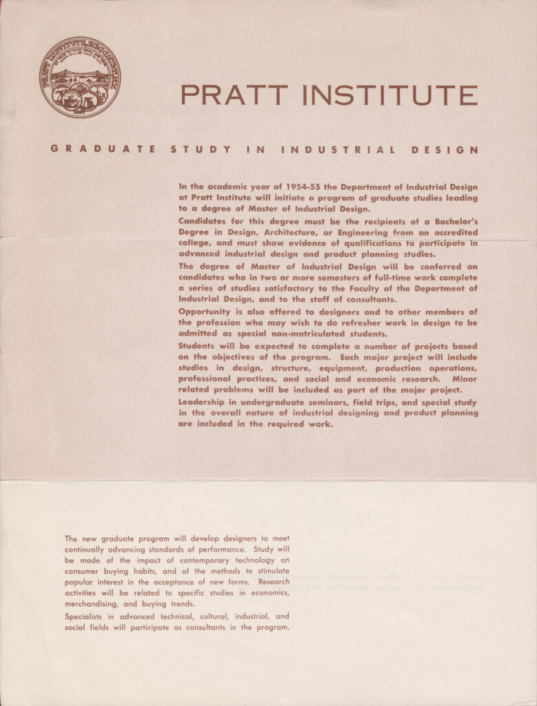 1954-55 Graduate Study In Industrial Design Brochure - Pratt Institute
