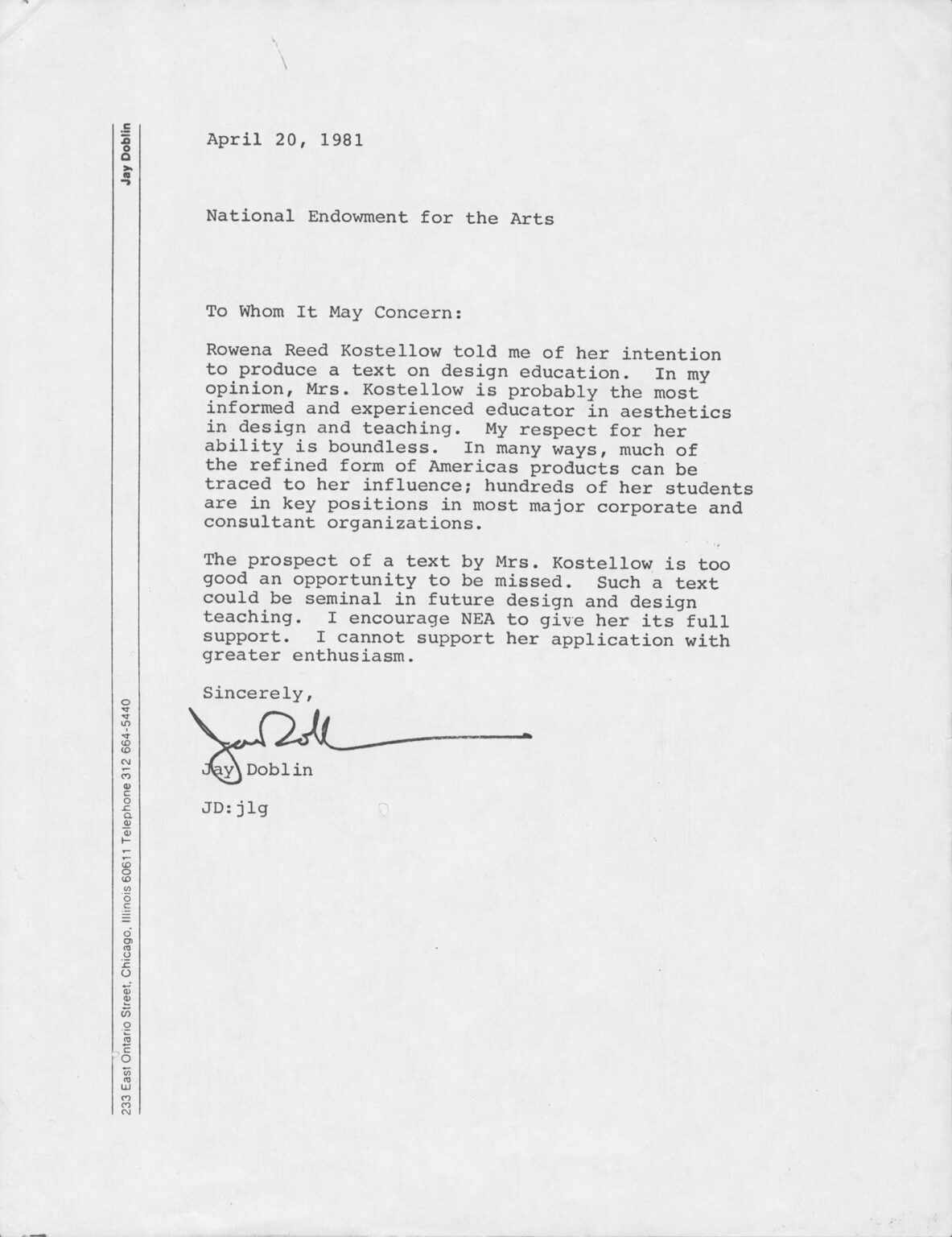 NEA Recommendation Letter from Jay Doblin - Pratt Institute