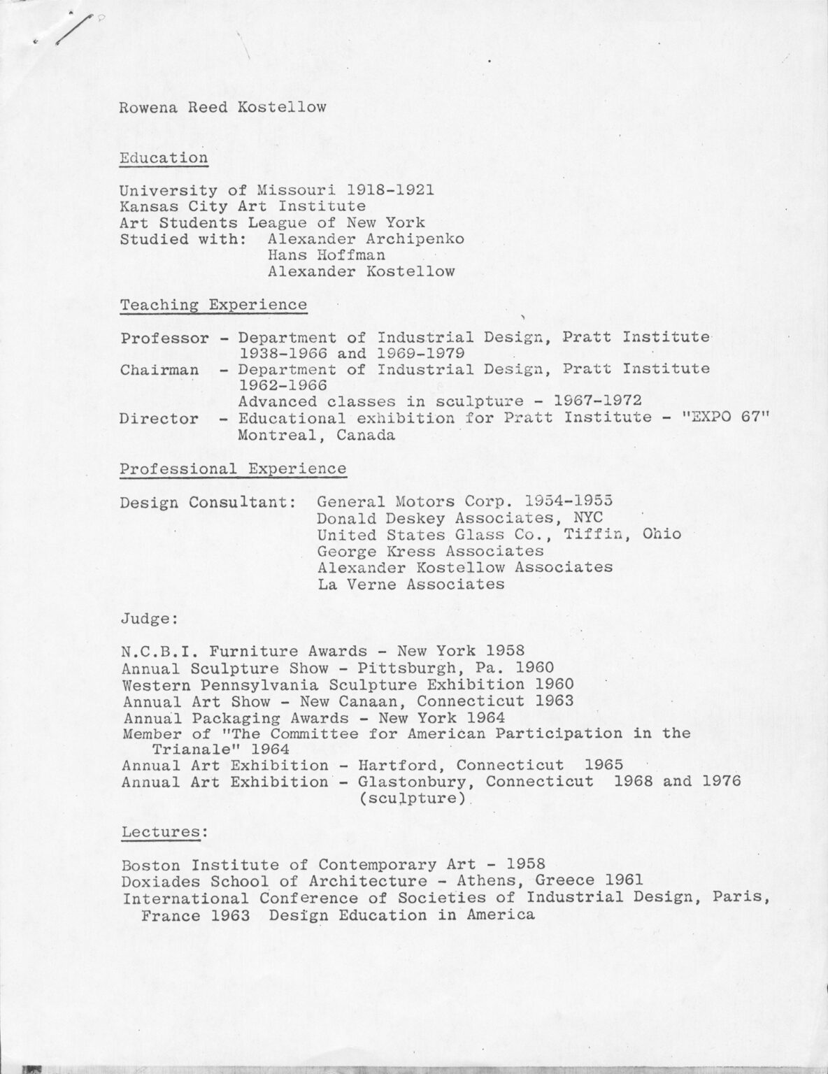 Rowena Reed Kostellow CV - Pratt Institute